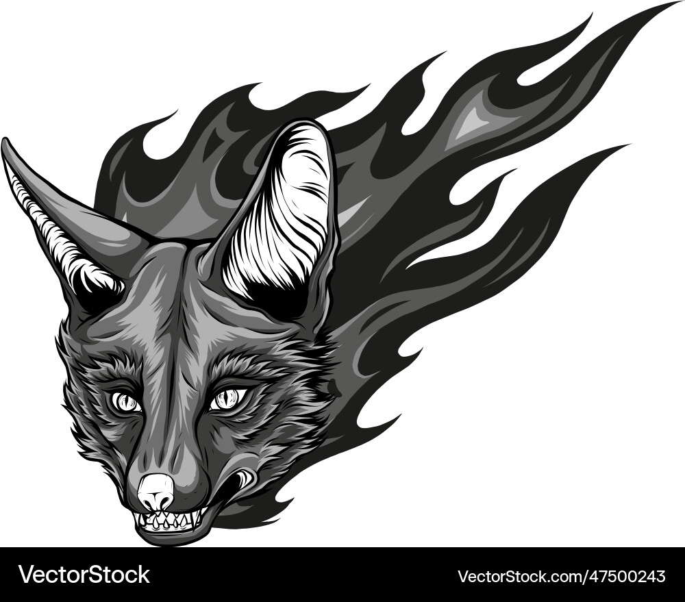 Monochromatic of fox head with flames Royalty Free Vector