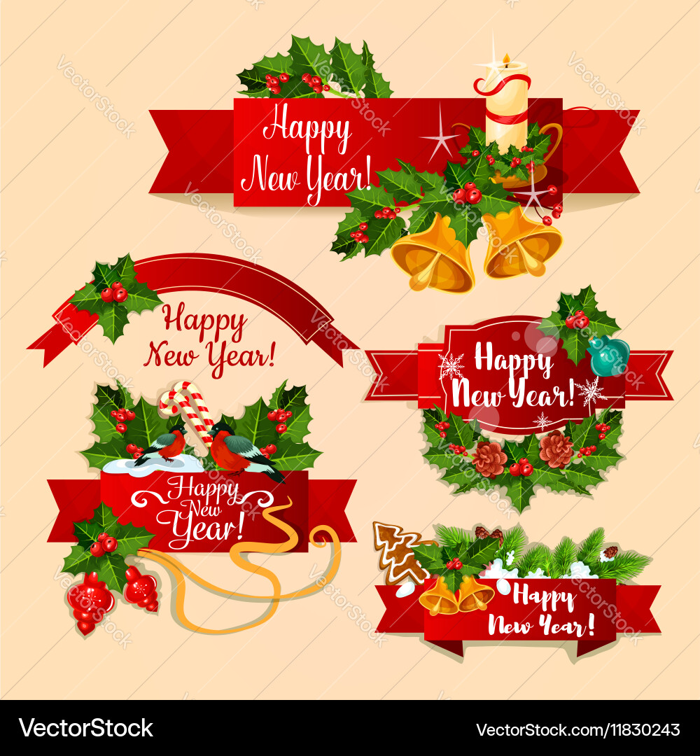 New Year red ribbon banners Royalty Free Vector Image