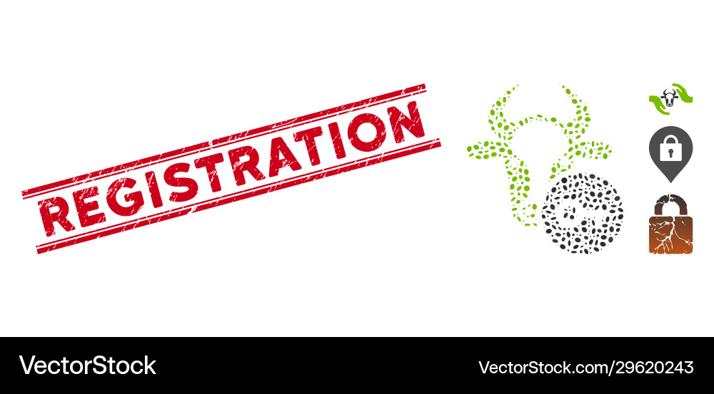 Textured registration line stamp with collage cow Vector Image