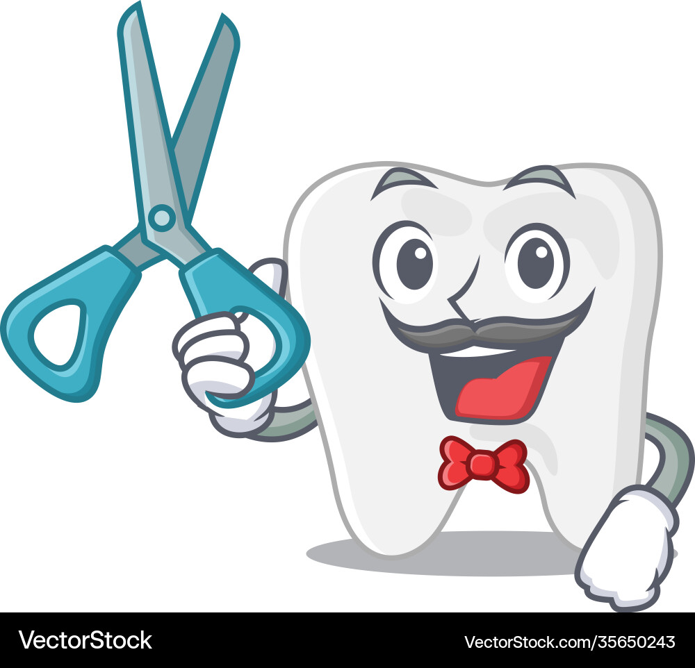 Tooth cartoon character design as talented barber Vector Image