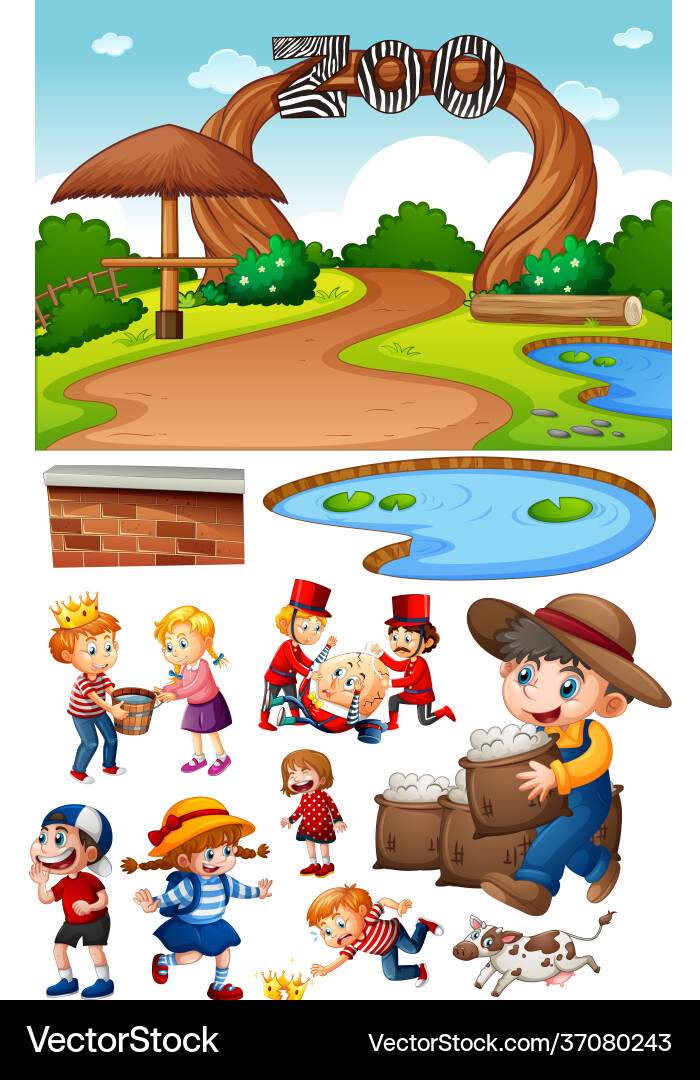 Zoo scene with isolated cartoon character Vector Image