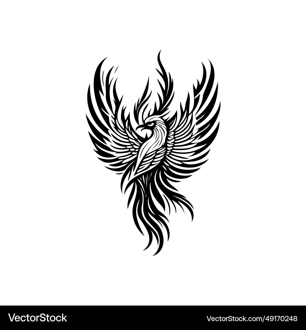 Phoenix icon hand draw black colour mythical logo Vector Image