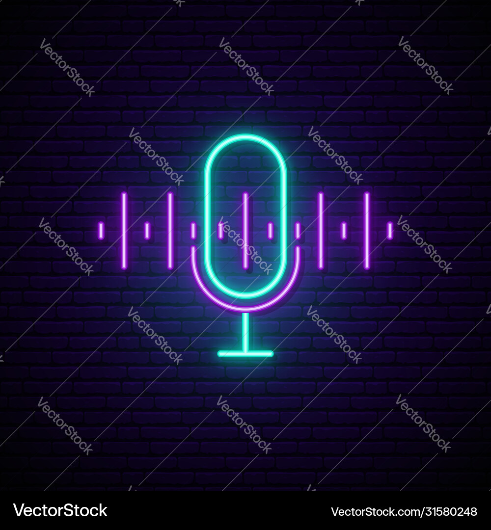 Podcast neon sign bright mic icon Royalty Free Vector Image