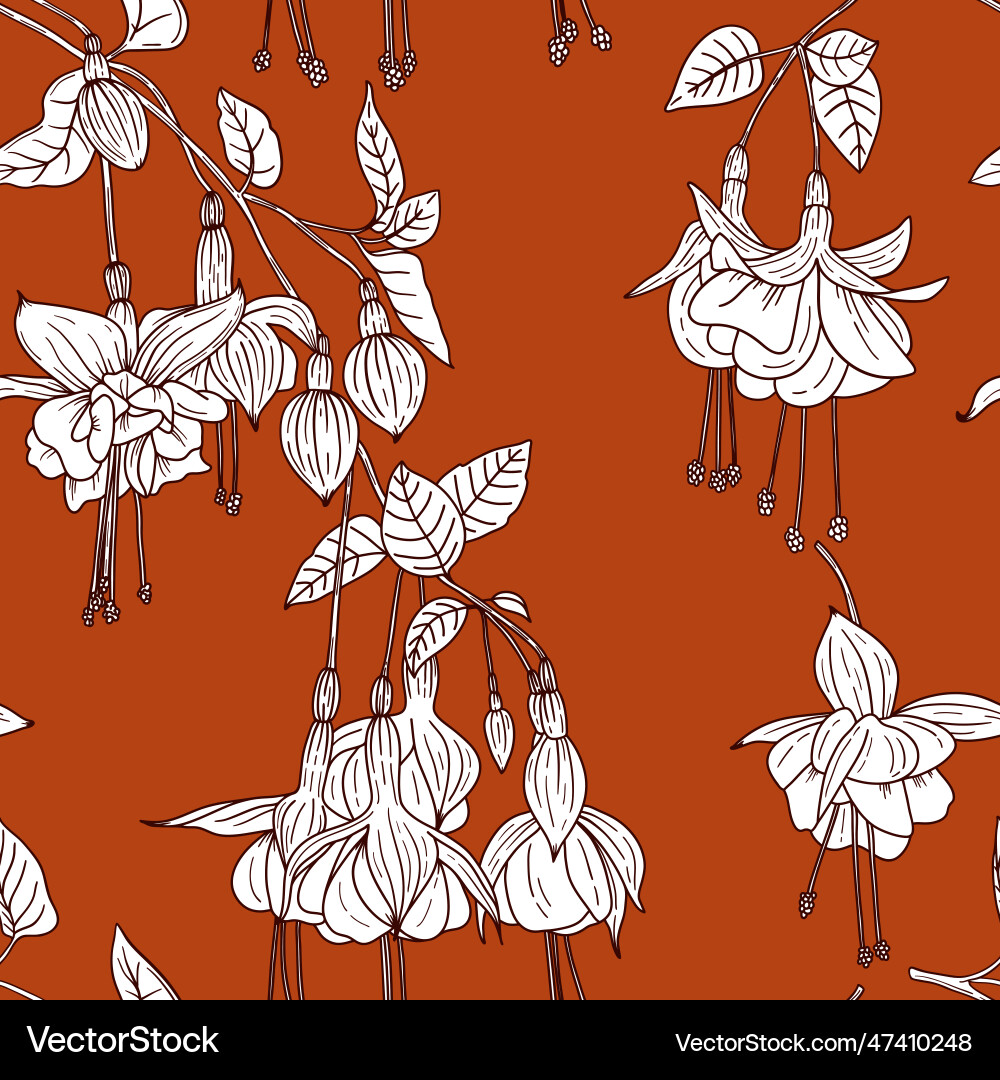 Vintage seamless pattern with fuchsia flowers Vector Image