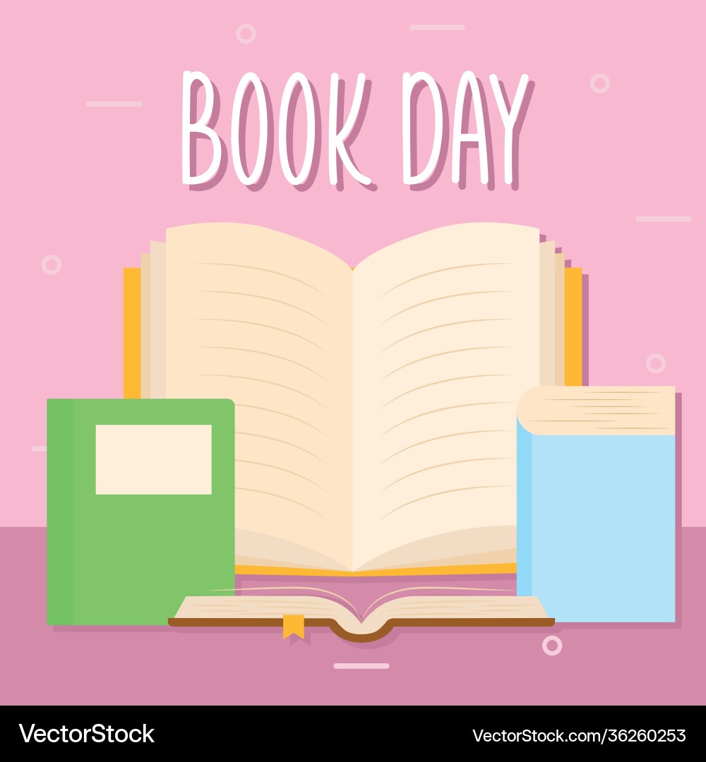 Book day lettering and bundle books icons Vector Image