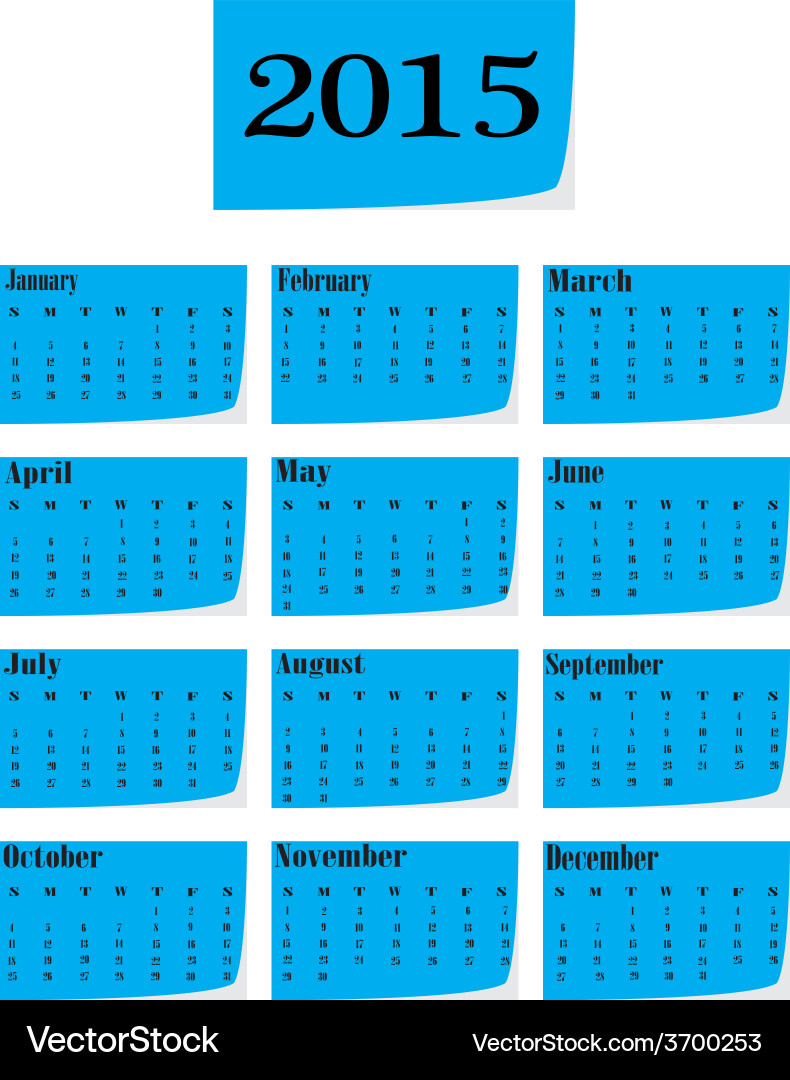 Calendar for 2015 starts sunday Royalty Free Vector Image