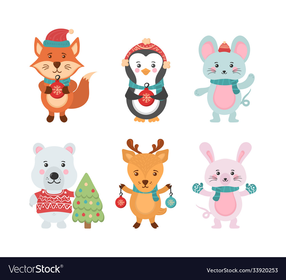 Cute christmas animals Royalty Free Vector Image