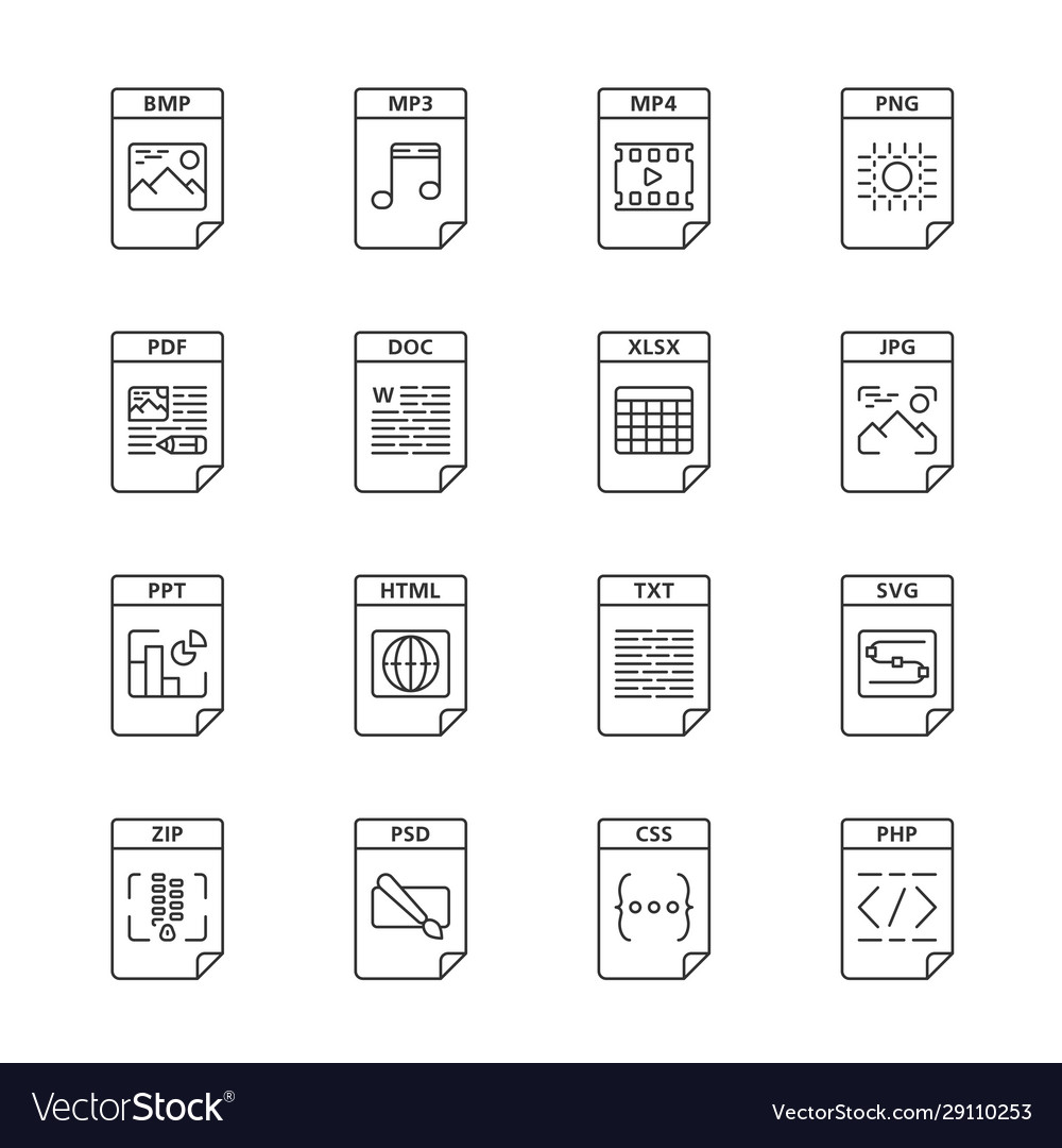 Files format linear icons set Royalty Free Vector Image