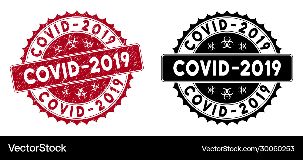 Grunge covid-2019 round red stamp Royalty Free Vector Image