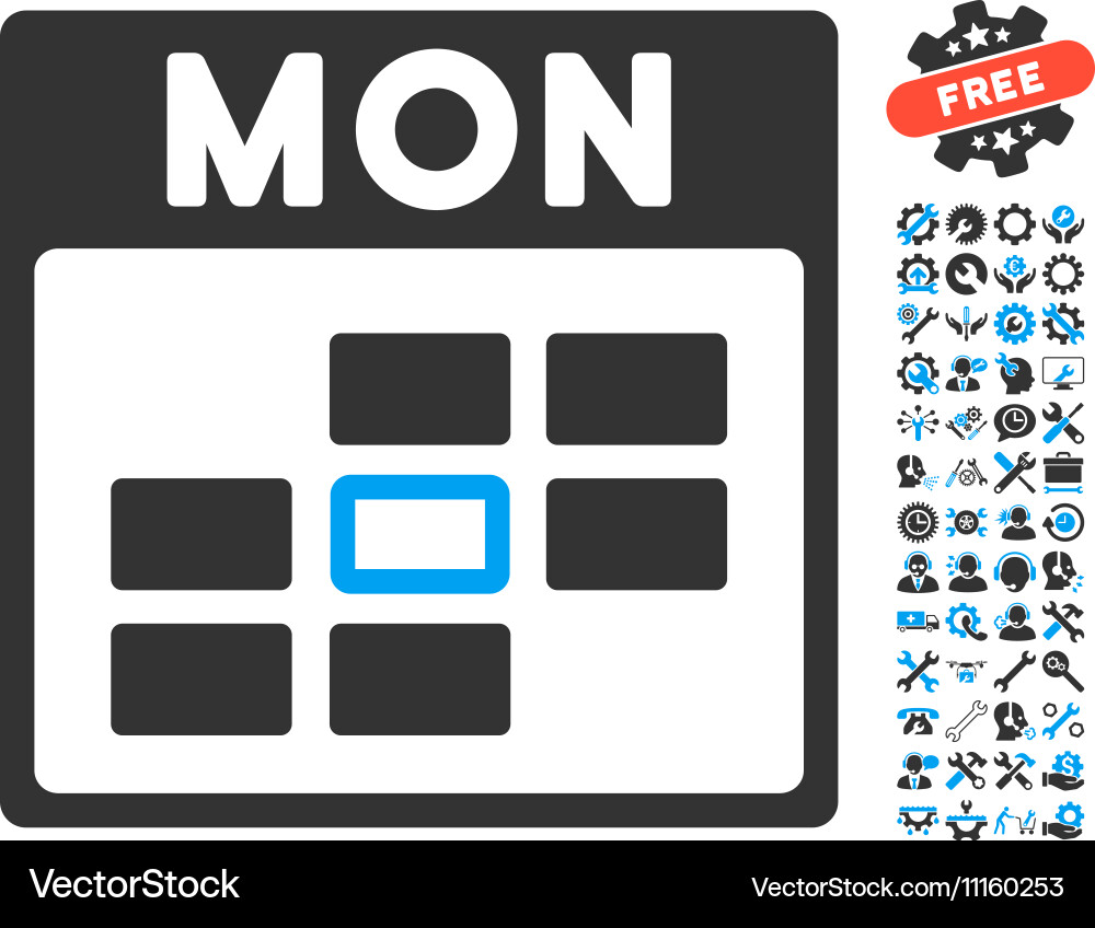 Monday calendar grid icon with bonus Royalty Free Vector