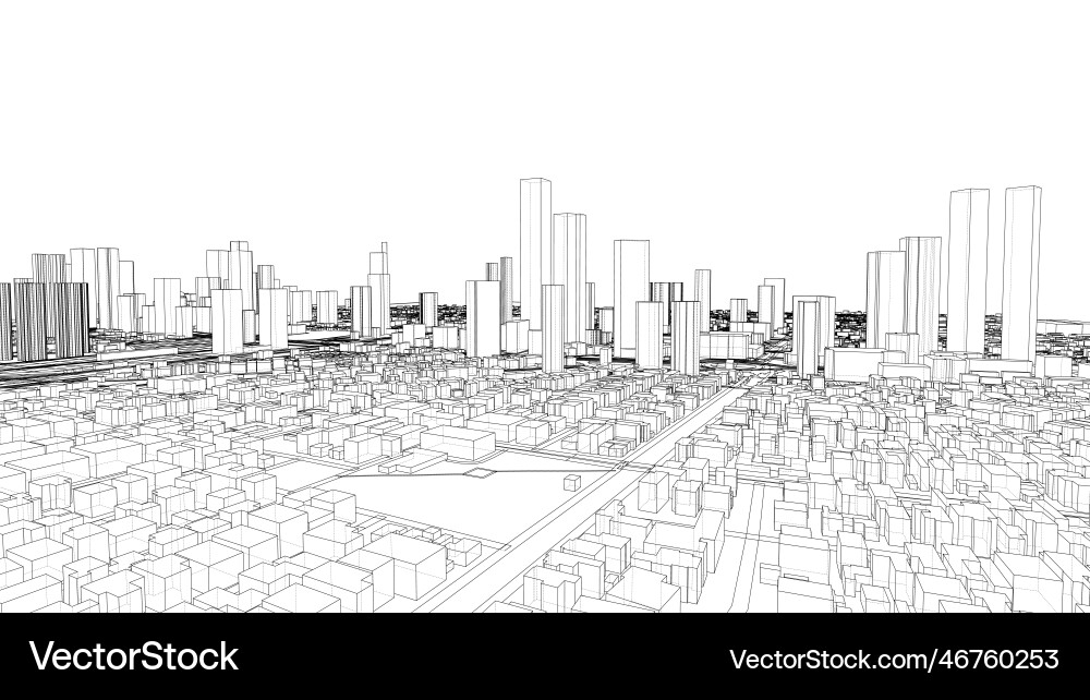 Outline city concept wire-frame style Royalty Free Vector