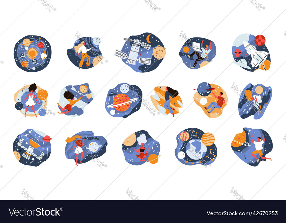 Space doodle compositions set Royalty Free Vector Image
