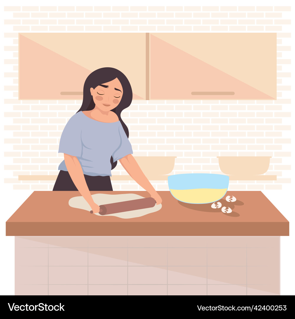 Woman kneading dough scene Royalty Free Vector Image
