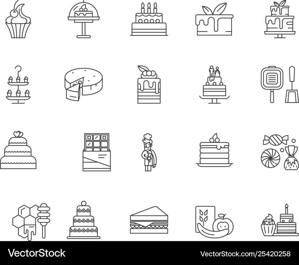 Cake making line icons signs set outline Vector Image