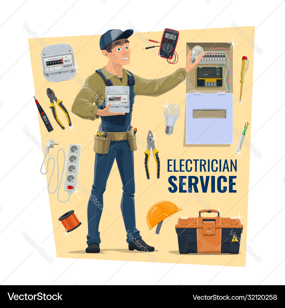 Electrician worker tools and supplies Royalty Free Vector
