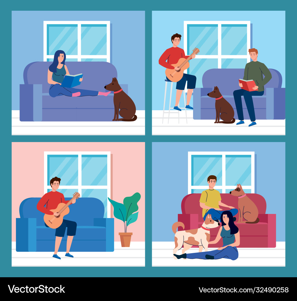 Set scenes people doing activities in house Vector Image