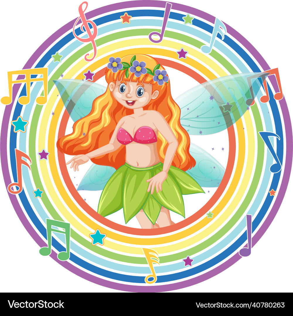 Beautiful fairy in rainbow round frame Royalty Free Vector
