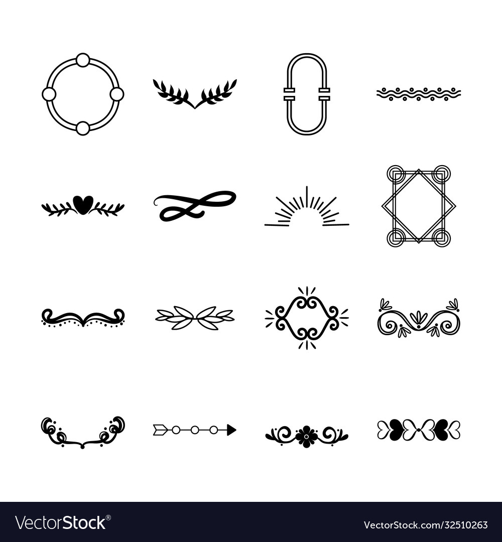 Bundle decorative elements silhouettes Royalty Free Vector