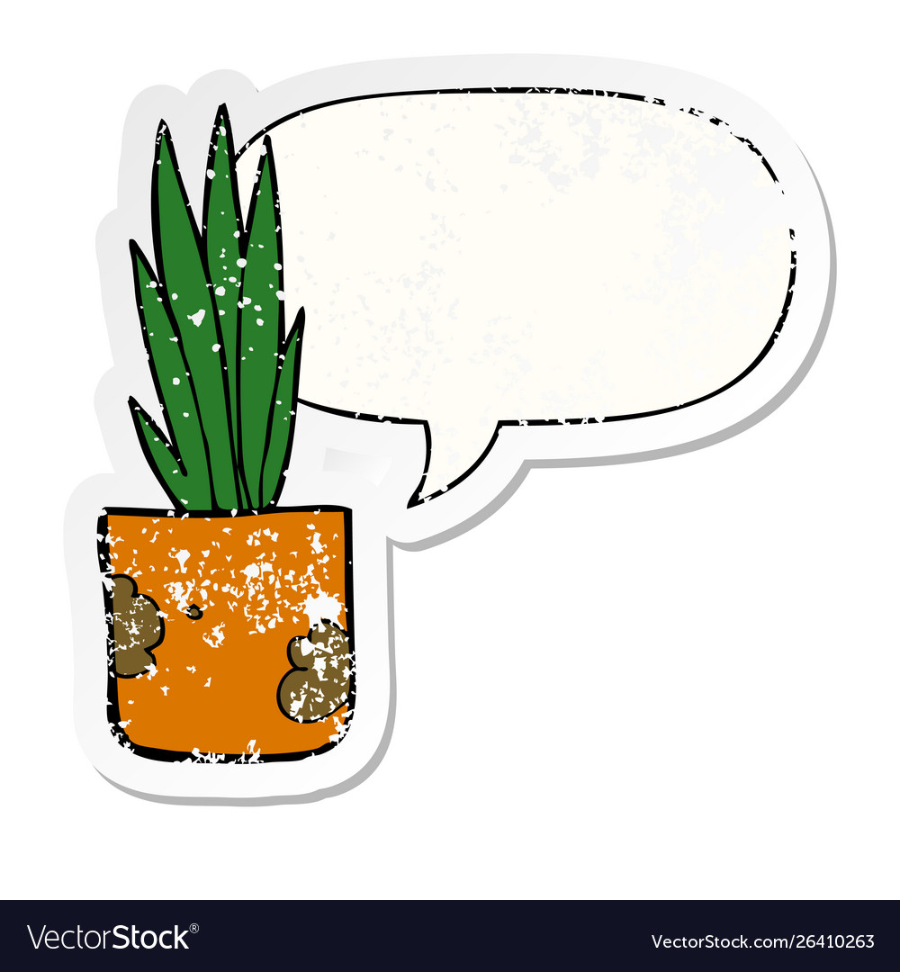 Cartoon house plant and speech bubble distressed Vector Image