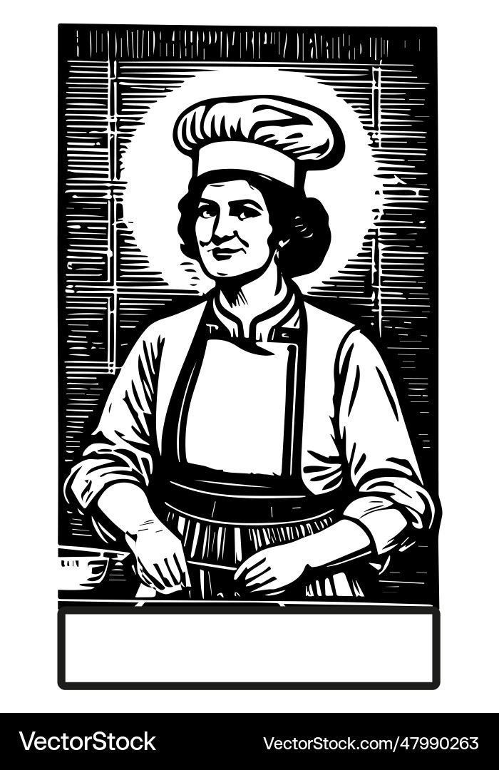 Chef engraving hand made style lino cut print Vector Image