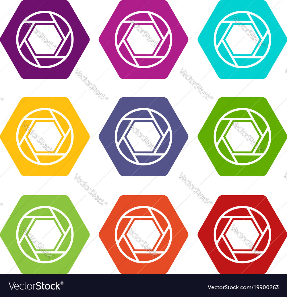 Close objective icon set color hexahedron Vector Image