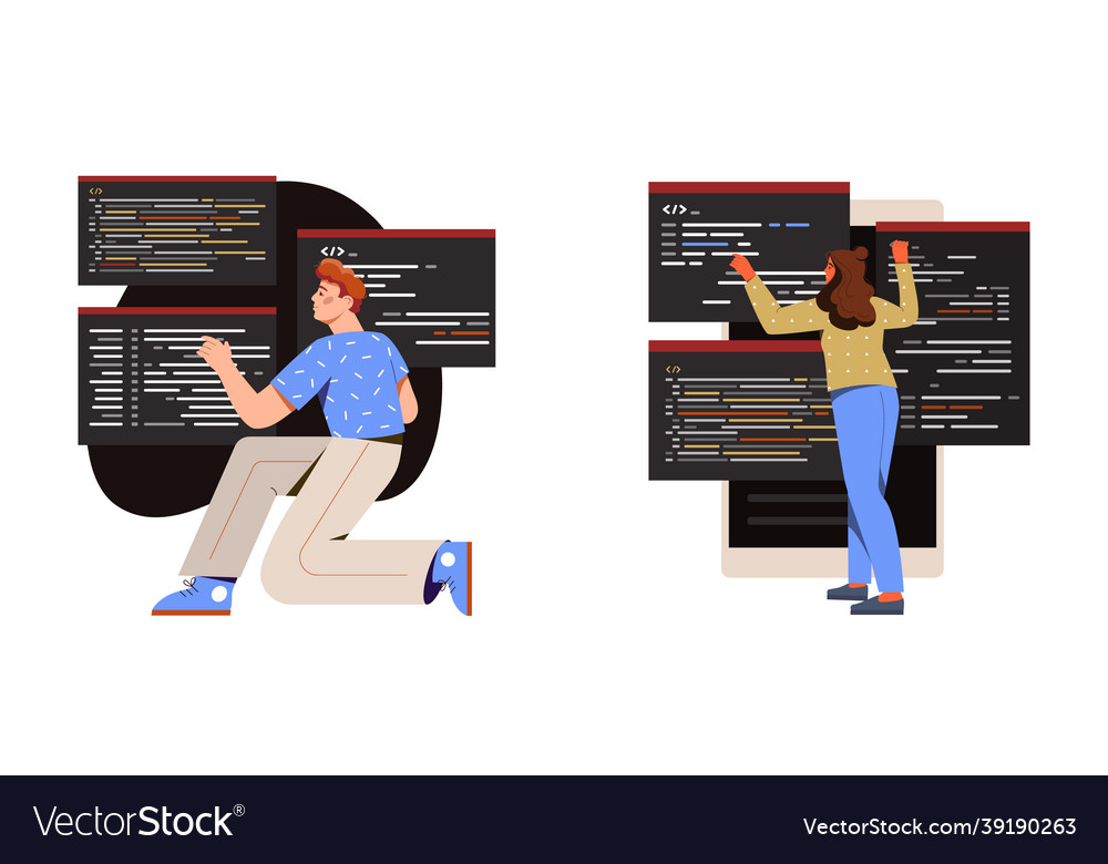 Collection of programmers at work Royalty Free Vector Image