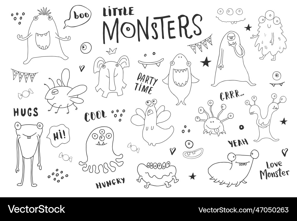 Cute monsters set cartoon monsters collection Vector Image