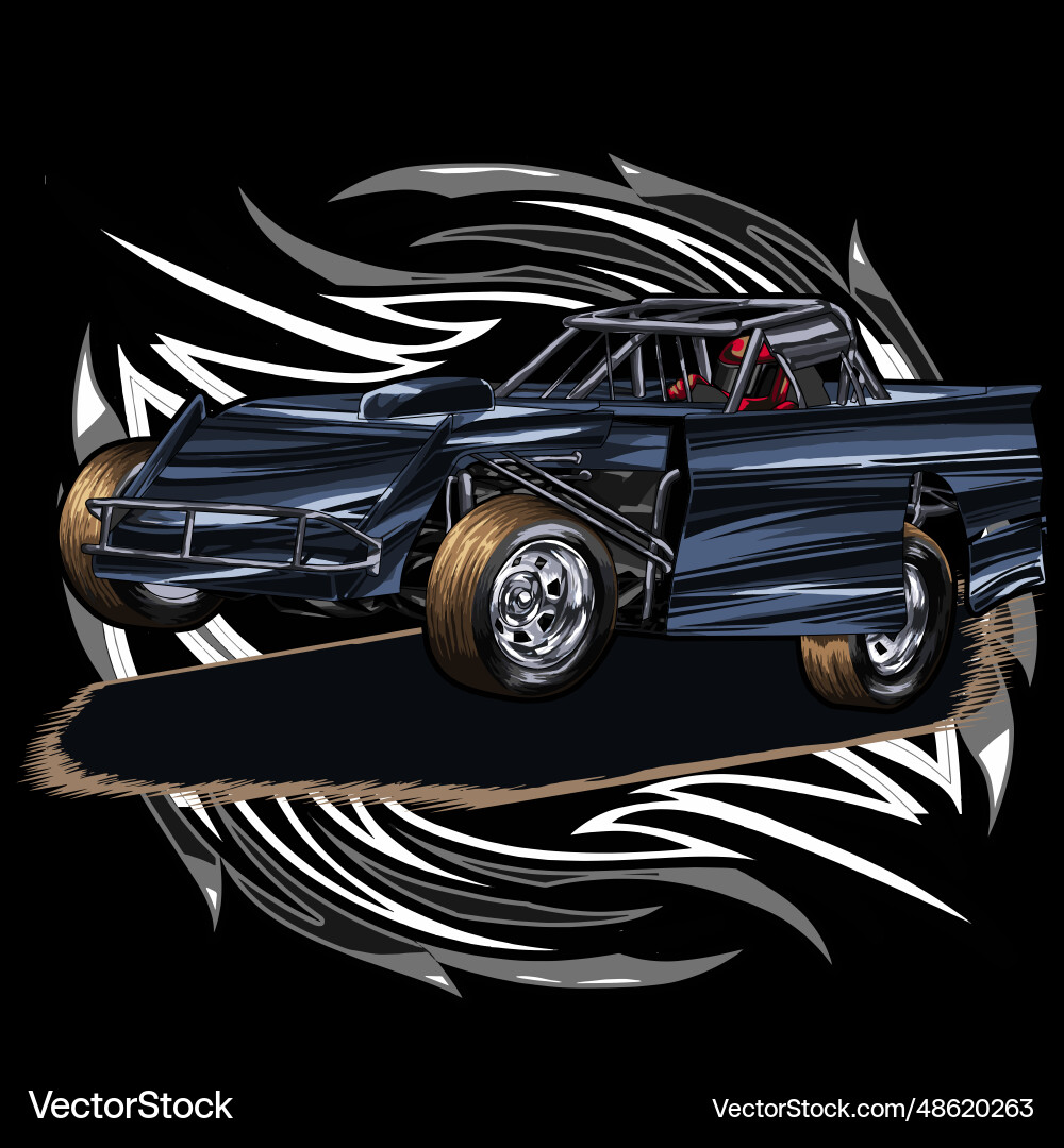 Grey drag racing car with black strip Royalty Free Vector