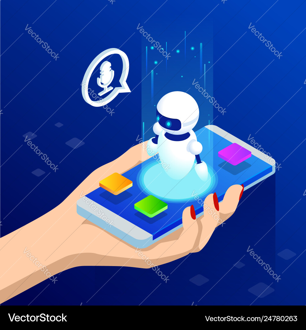 Isometric chat bot and online survey online exam Vector Image