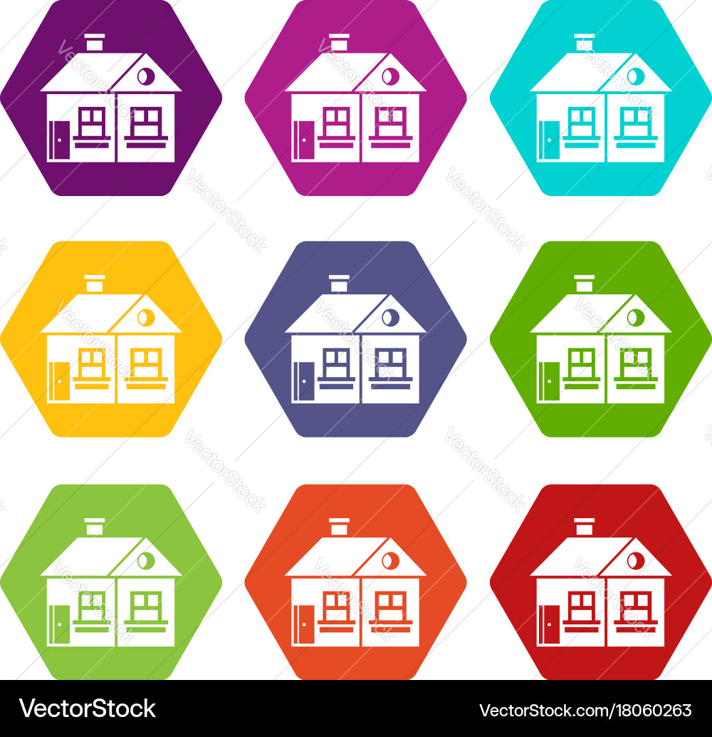Large single-storey house icon set color Vector Image