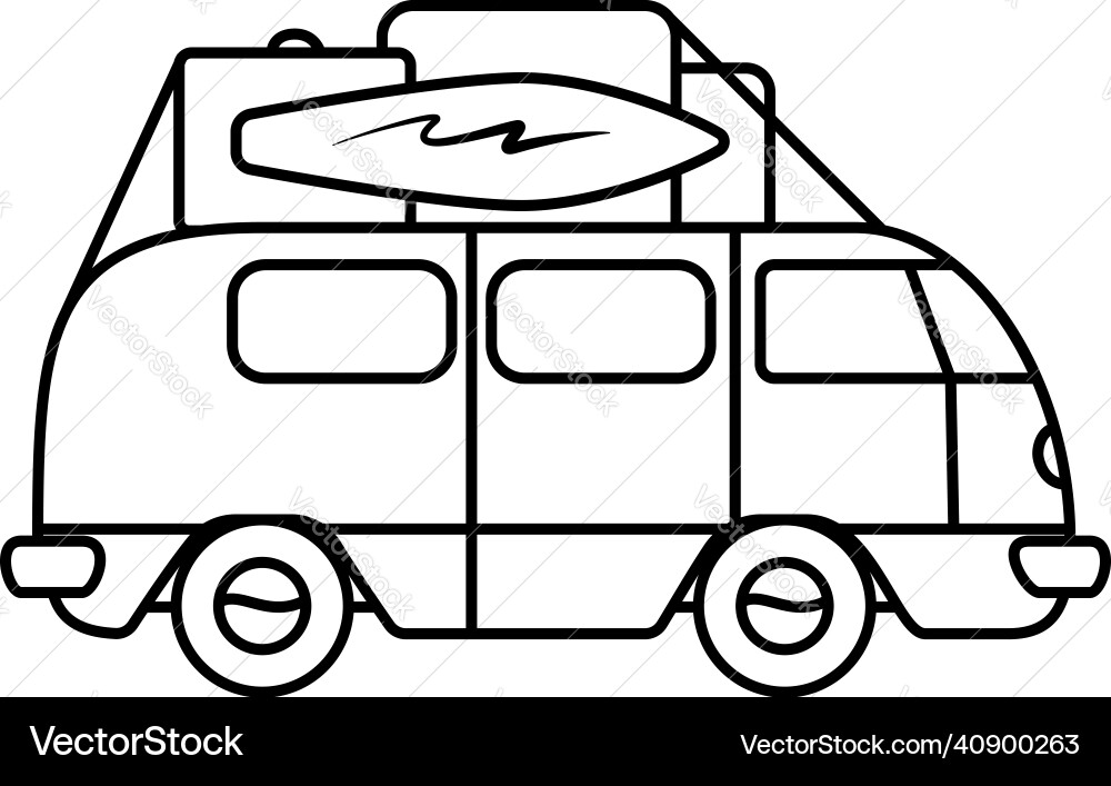 Line art classic minibus with luggage Royalty Free Vector