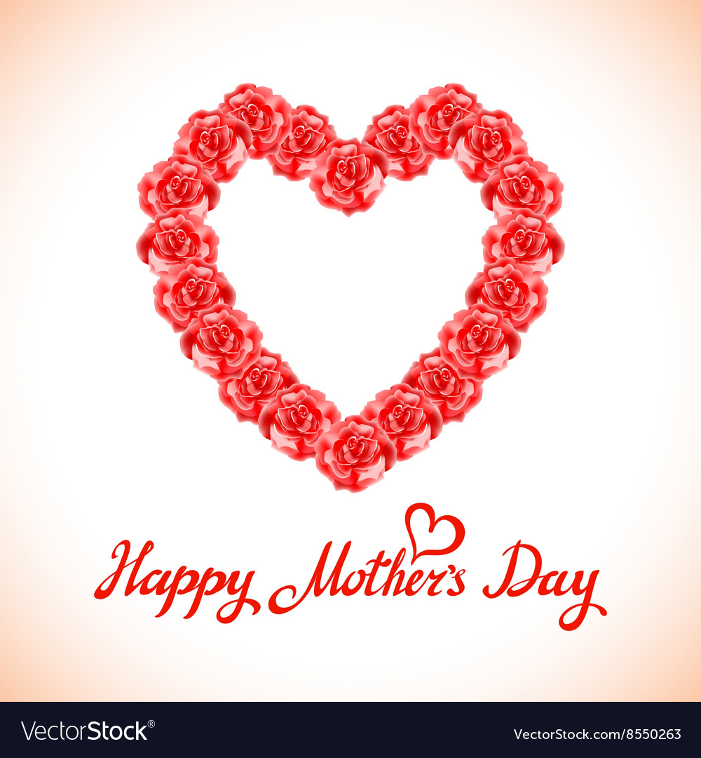 Red rose mother day heart made of roses Royalty Free Vector