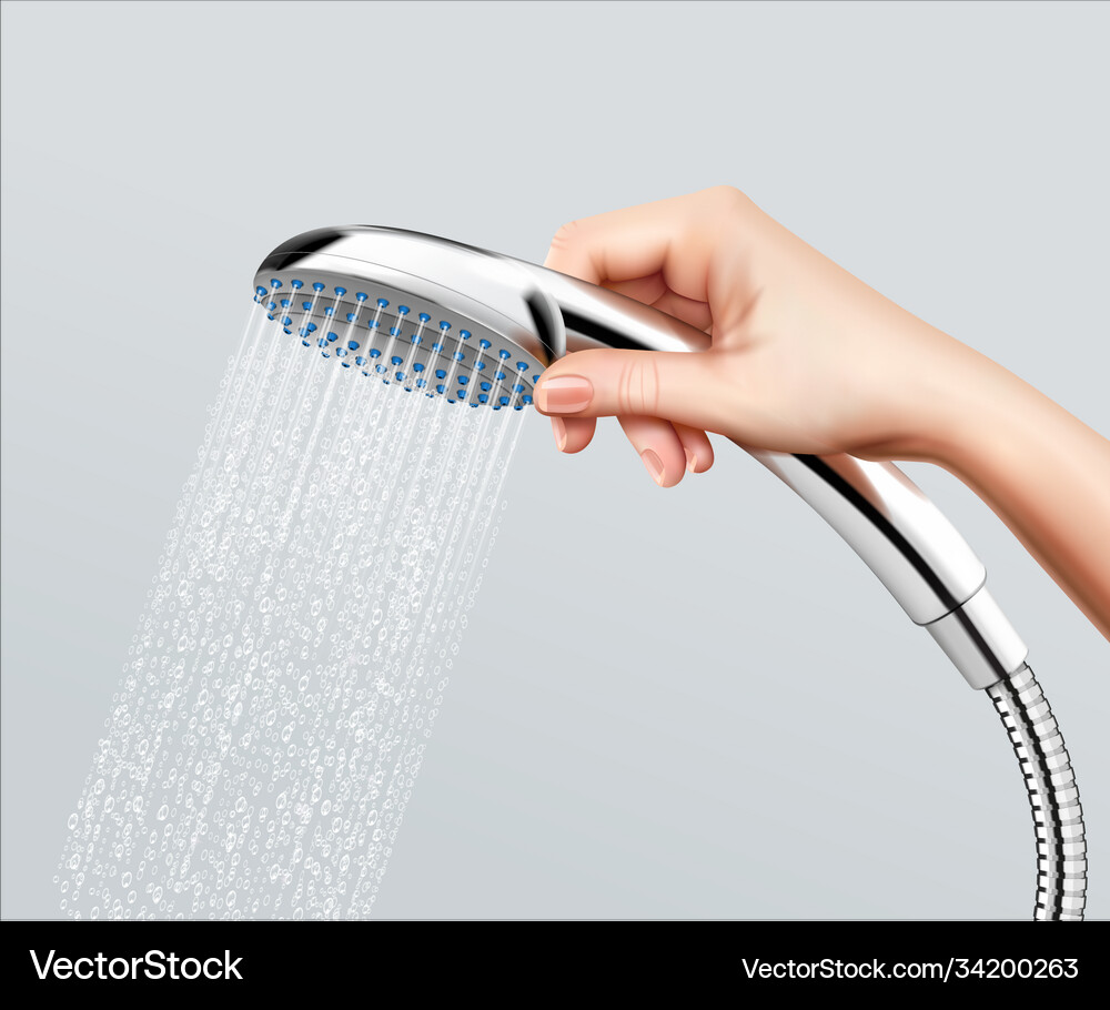 Shower head in hand realistic background Vector Image