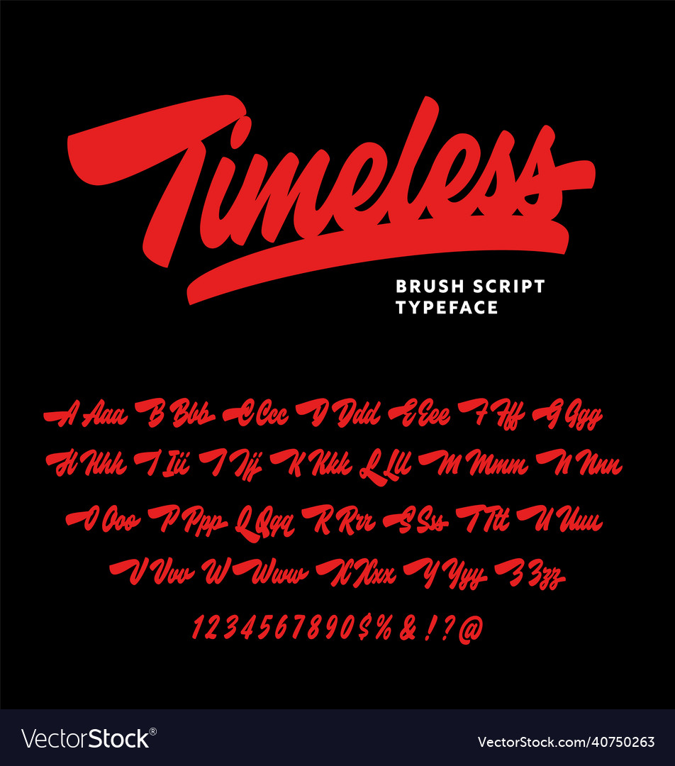 Timeless brush script alphabet Royalty Free Vector Image