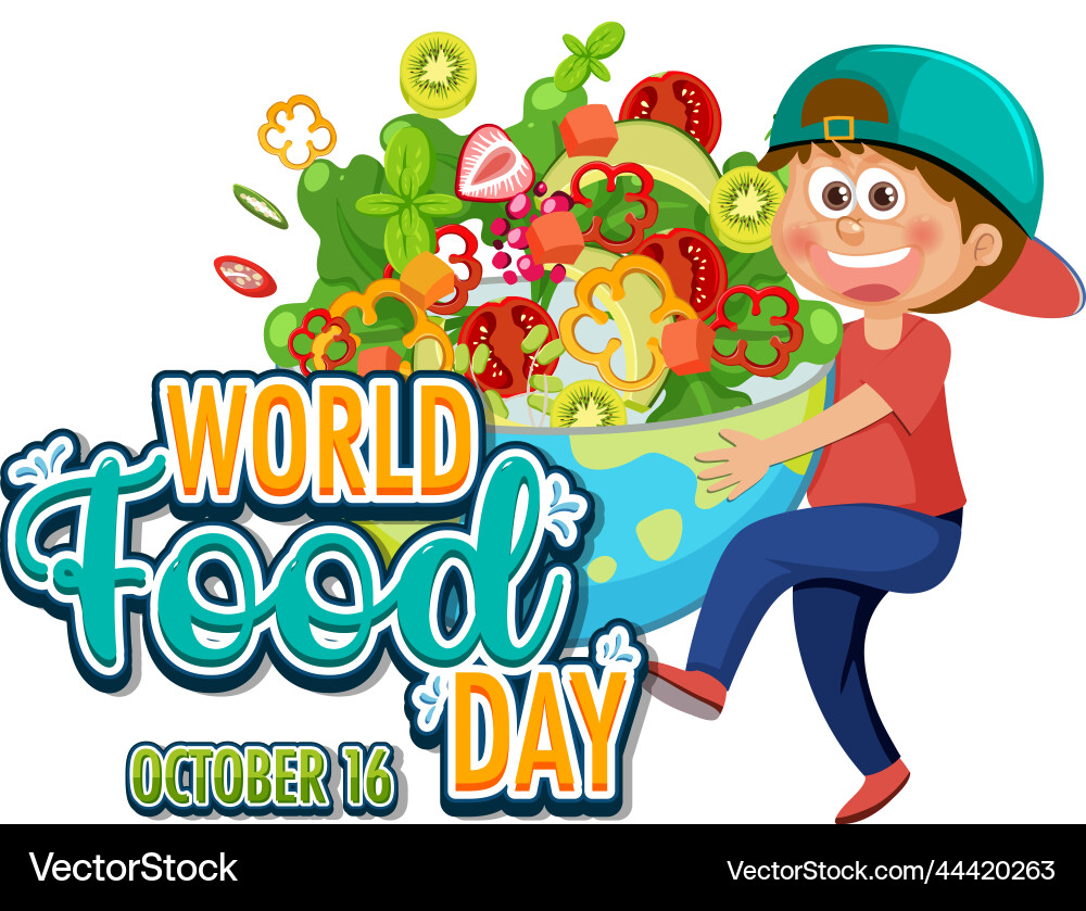 World food day text with food elements Royalty Free Vector