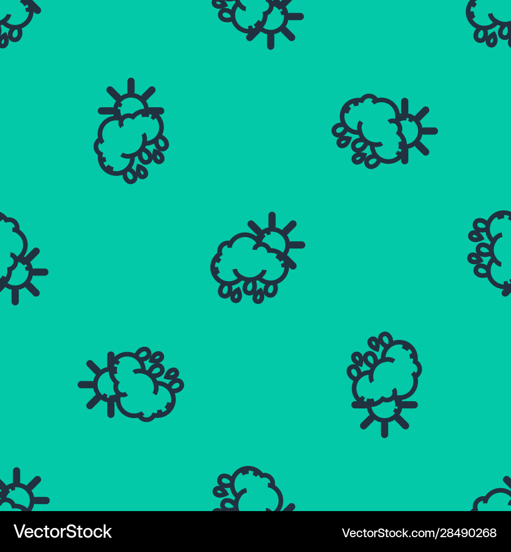 Blue line cloud with rain and sun icon isolated Vector Image