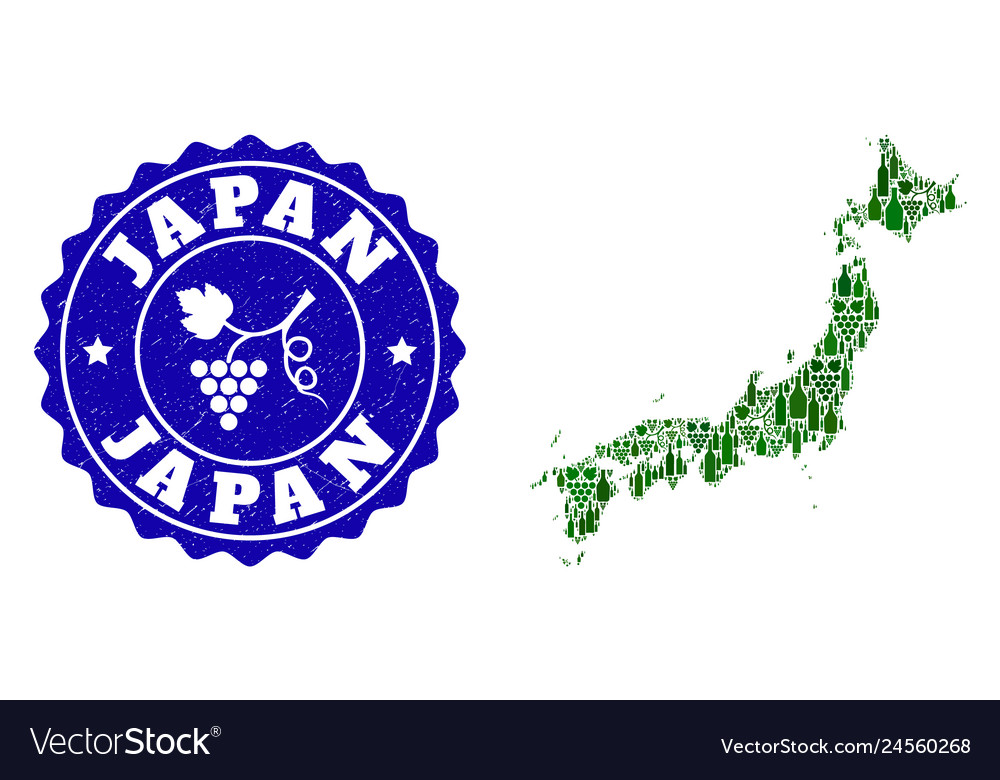 Collage of grape wine map of japan and grape Vector Image