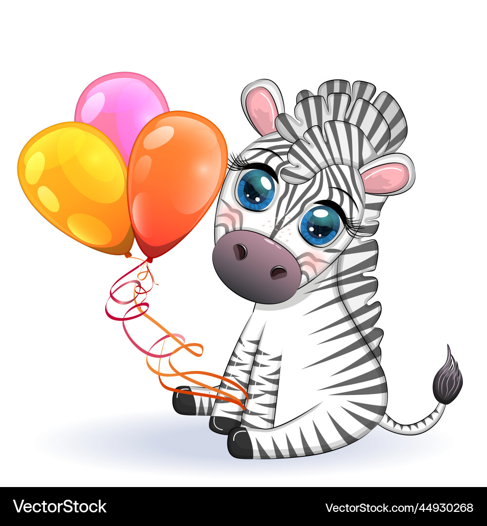 Cute cartoon zebra is sitting and holding Vector Image