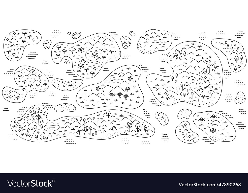 Fictional islands map sketch editable outline Vector Image