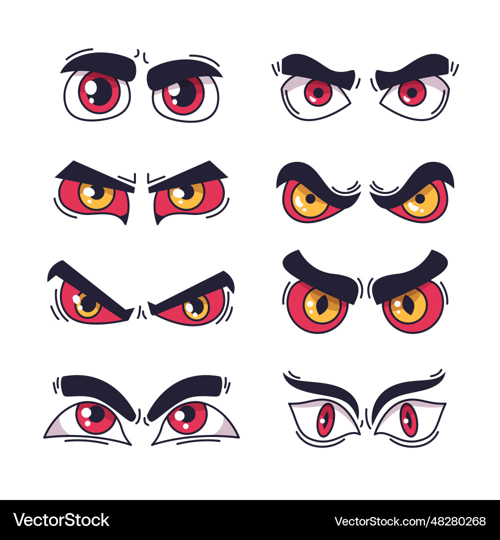 Hand drawn angry eyes cartoon isolated on white Vector Image