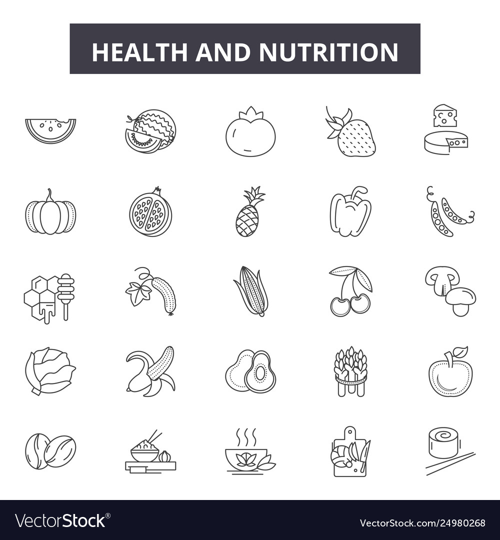 Health and nutrition line icons signs set Vector Image