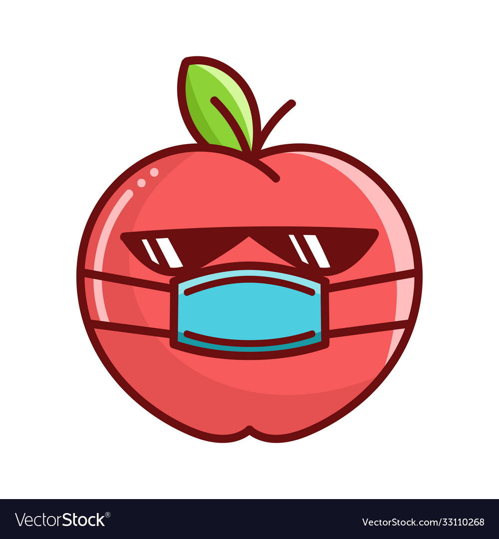 Kawaii apple wearing mask cartoon Royalty Free Vector Image
