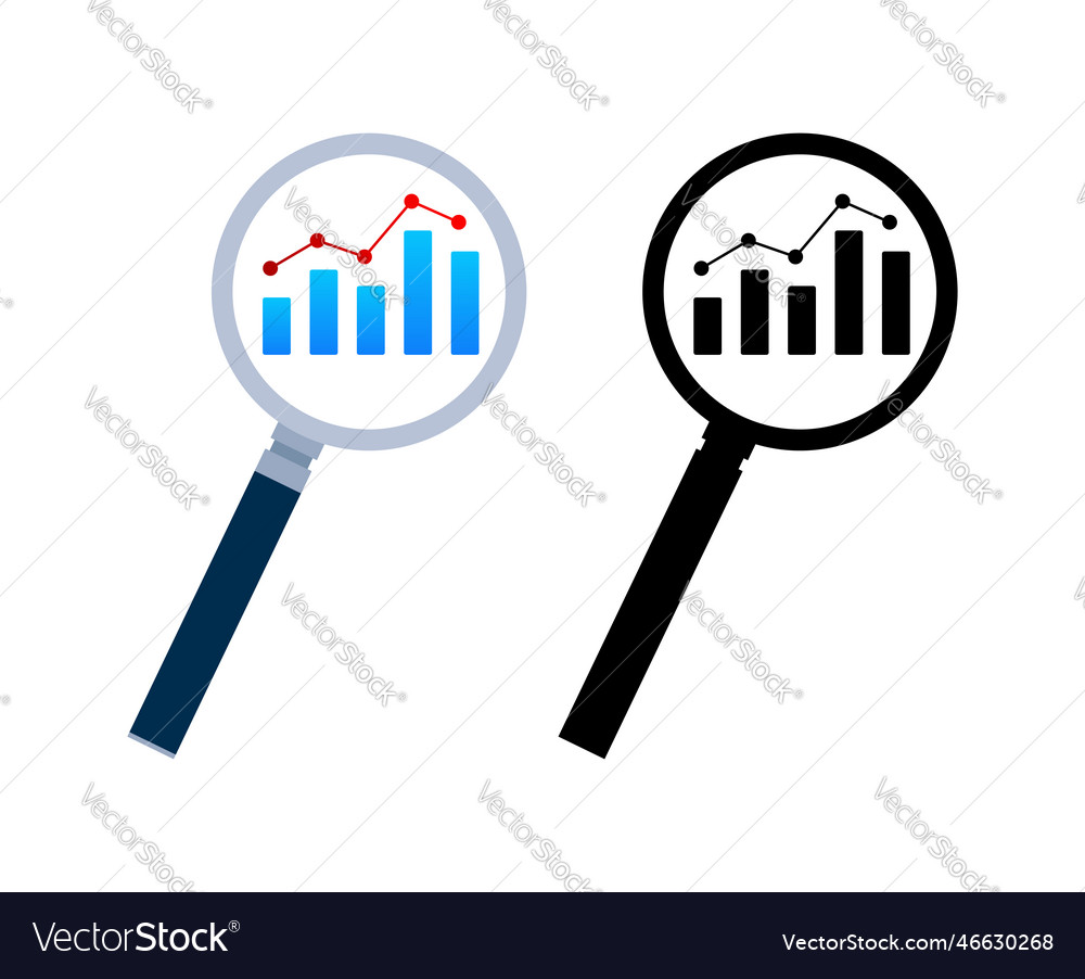 Magnifying glass with bar chart data analysis Vector Image