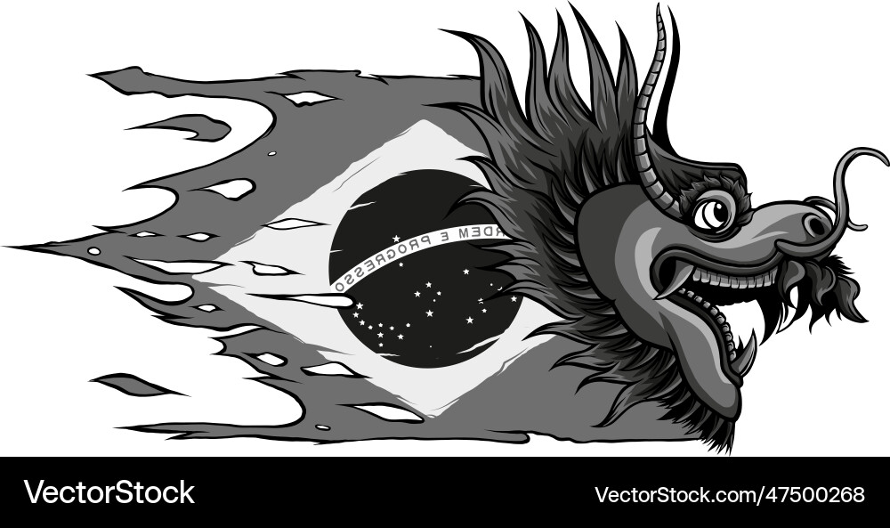 Monochromatic dragon head with brazil flag Vector Image