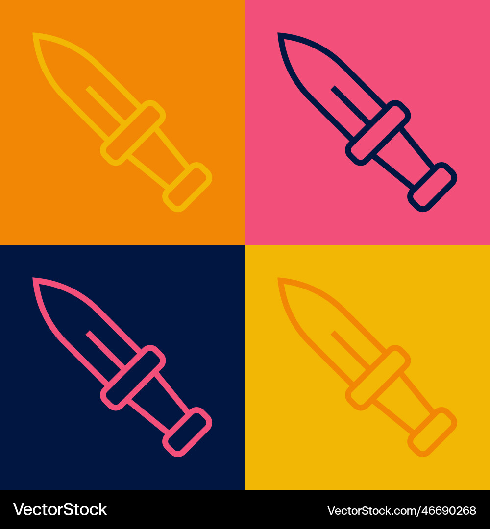 Pop art line dagger icon isolated on color Vector Image