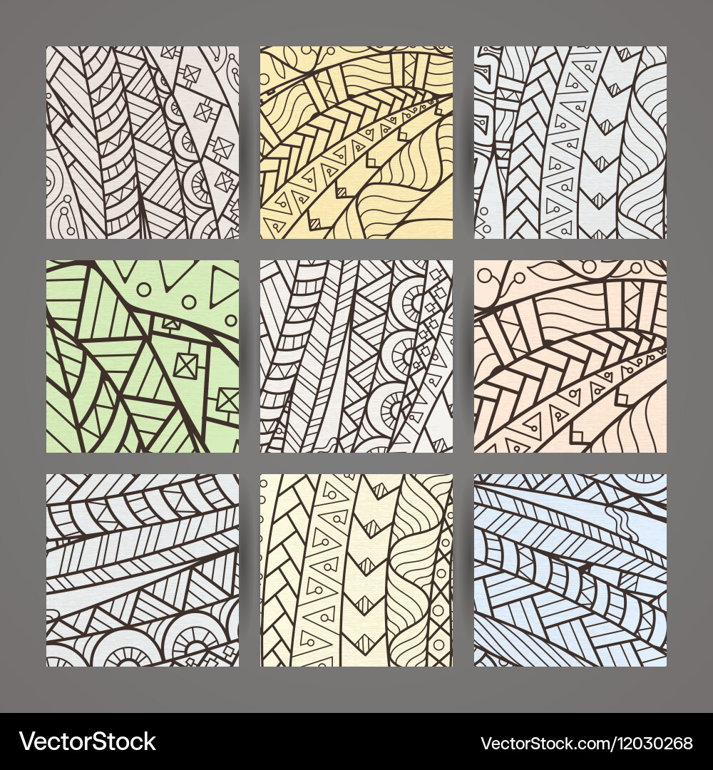 Set of four monochrome intricate patterns doodle Vector Image