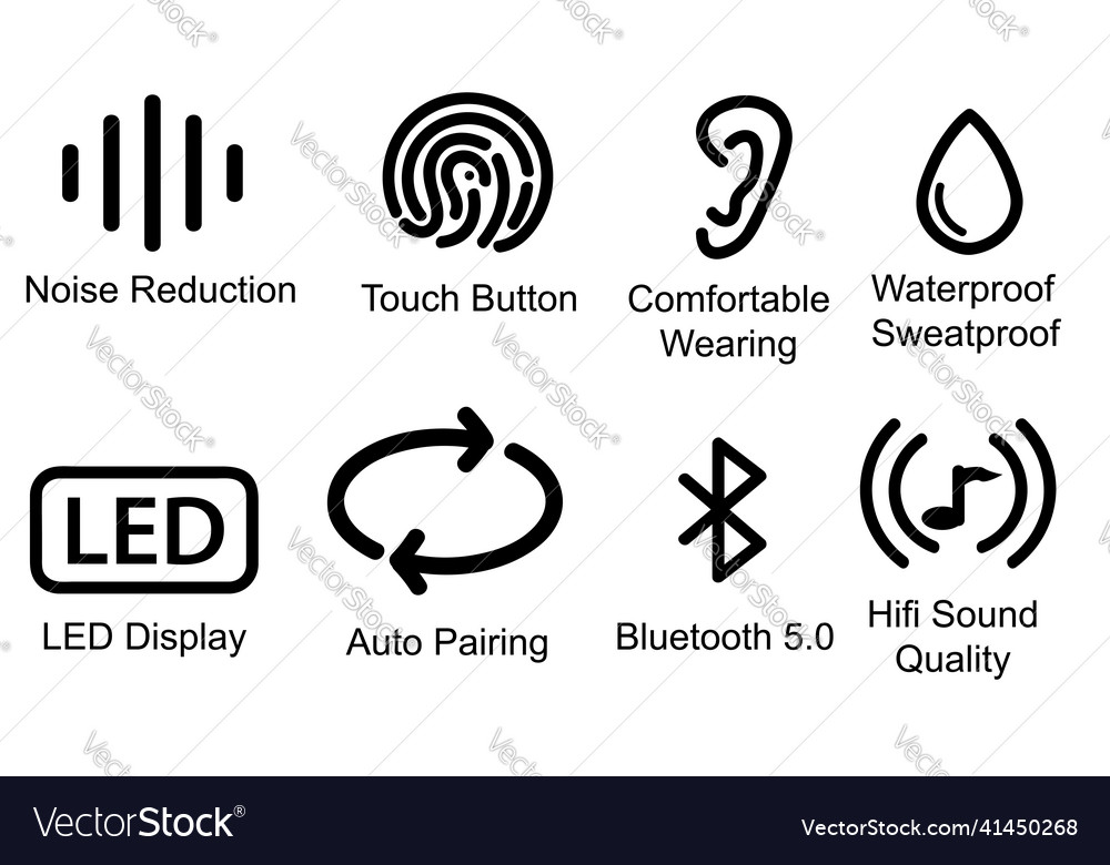 Simple set noise reduction touch button bluetooth Vector Image