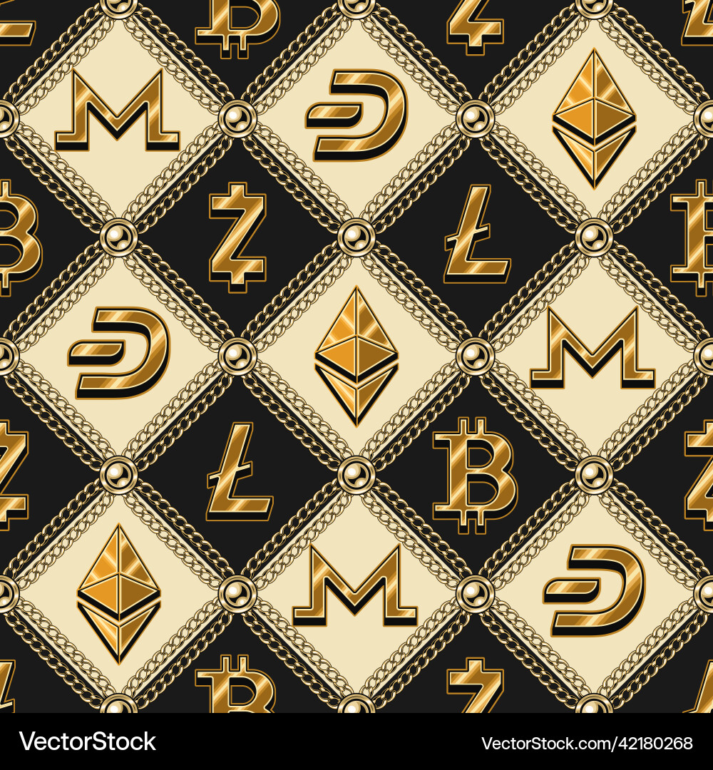 Staggered pattern with signs of cryptocurrencies Vector Image