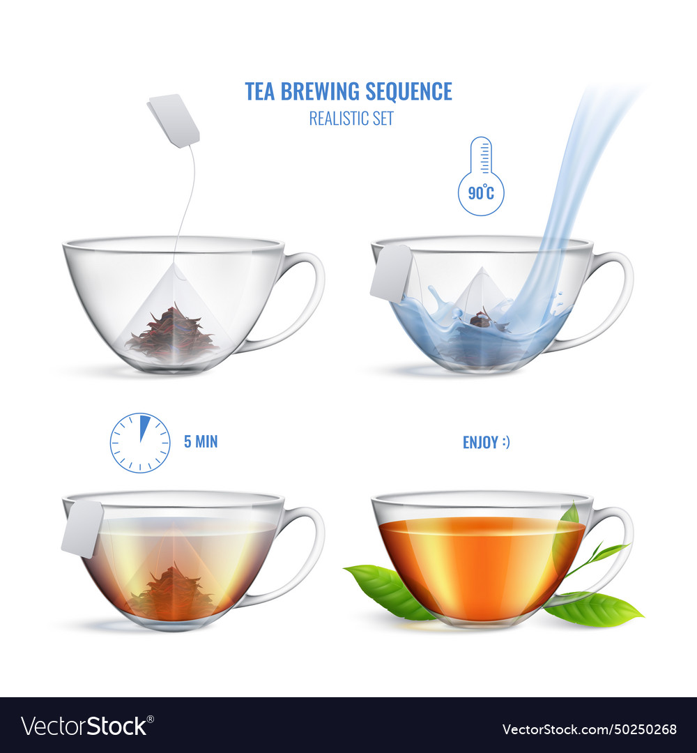Tea brewing sequence realistic composition Vector Image