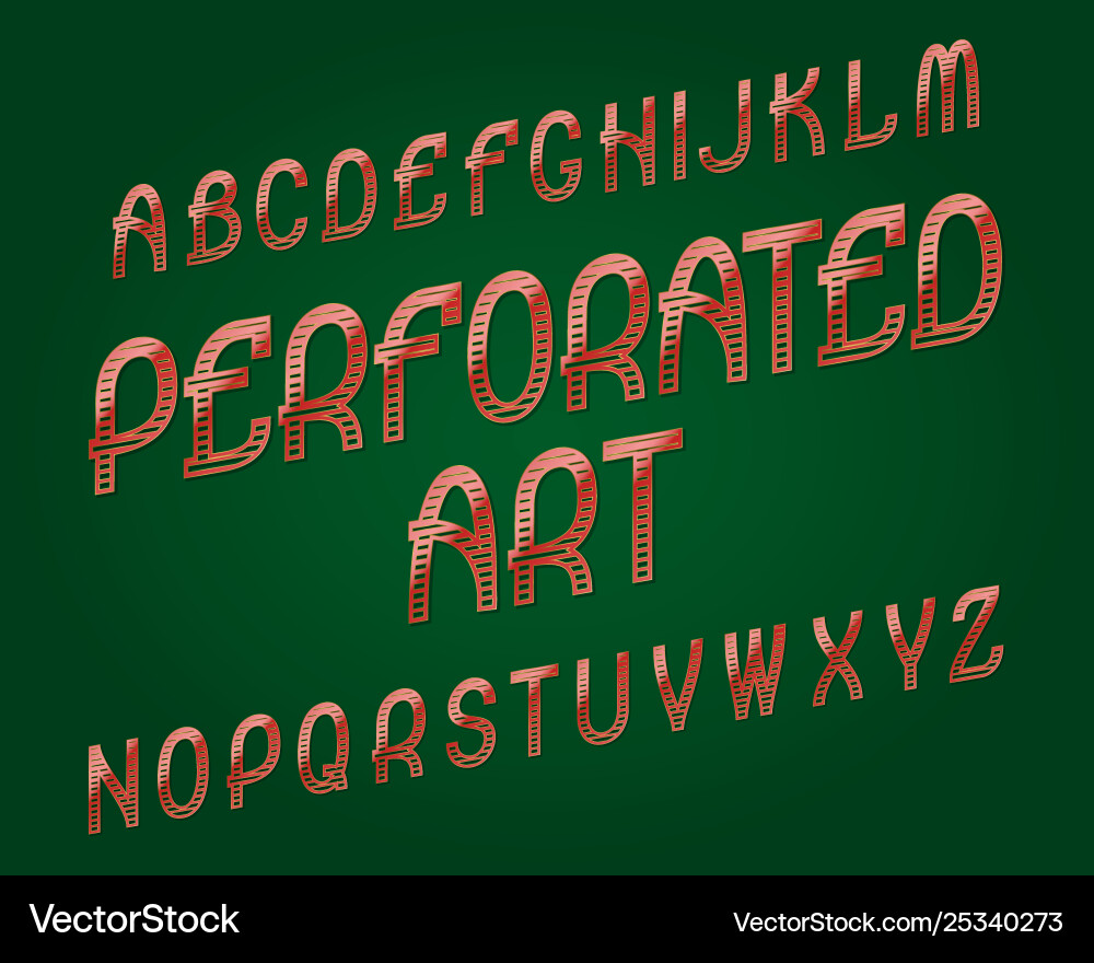 Perforated art typeface red golden font isolated Vector Image
